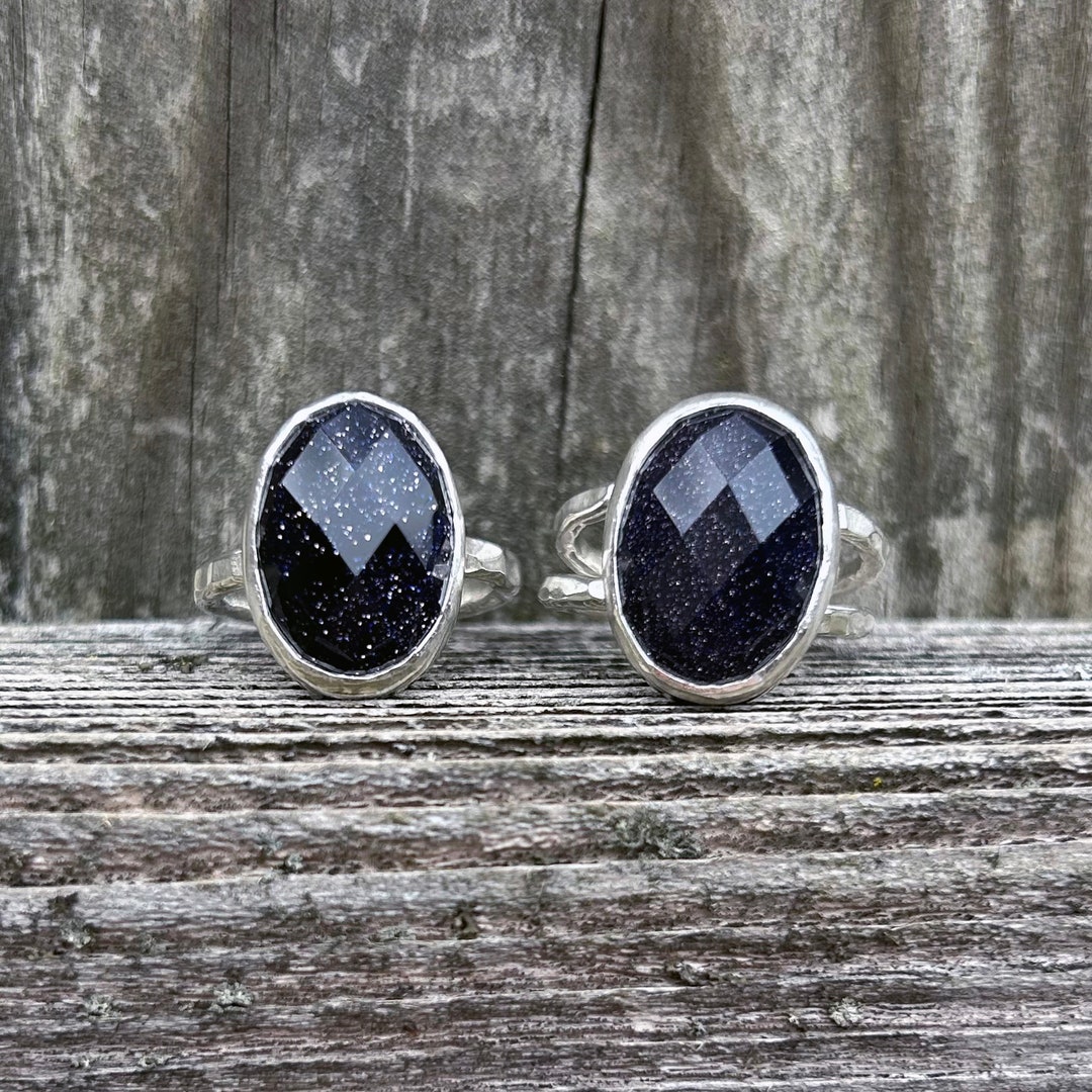 Blue Goldstone Ring - Sterling Silver Blue Goldstone Ring - Sparkly ...