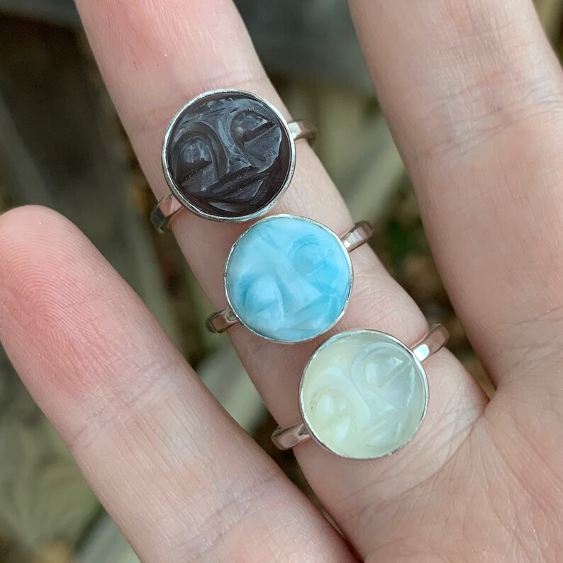 White Moonstone Moon Ring Carved Moon Face Ring Moon Ring | Etsy