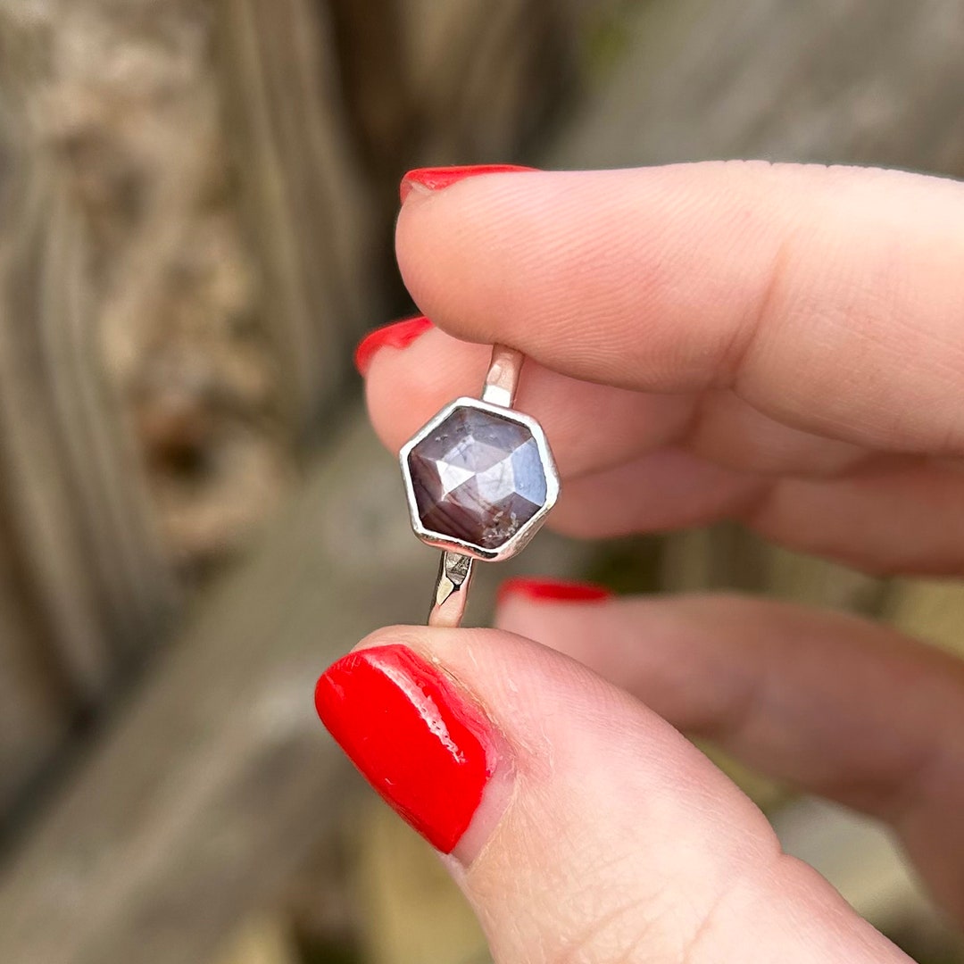 Purple Hexagon Ruby Ring - Sterling Silver Ruby Ring - Hexagon Sapphire ...