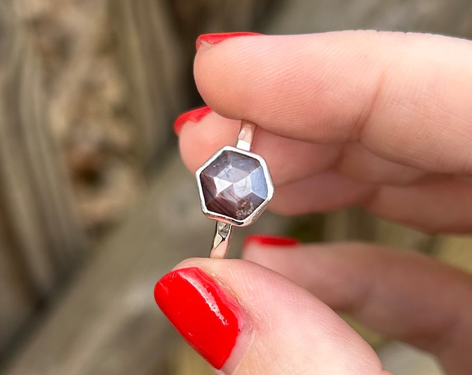 Purple Hexagon Ruby Ring - Sterling Silver Ruby Ring - Hexagon Sapphire ...