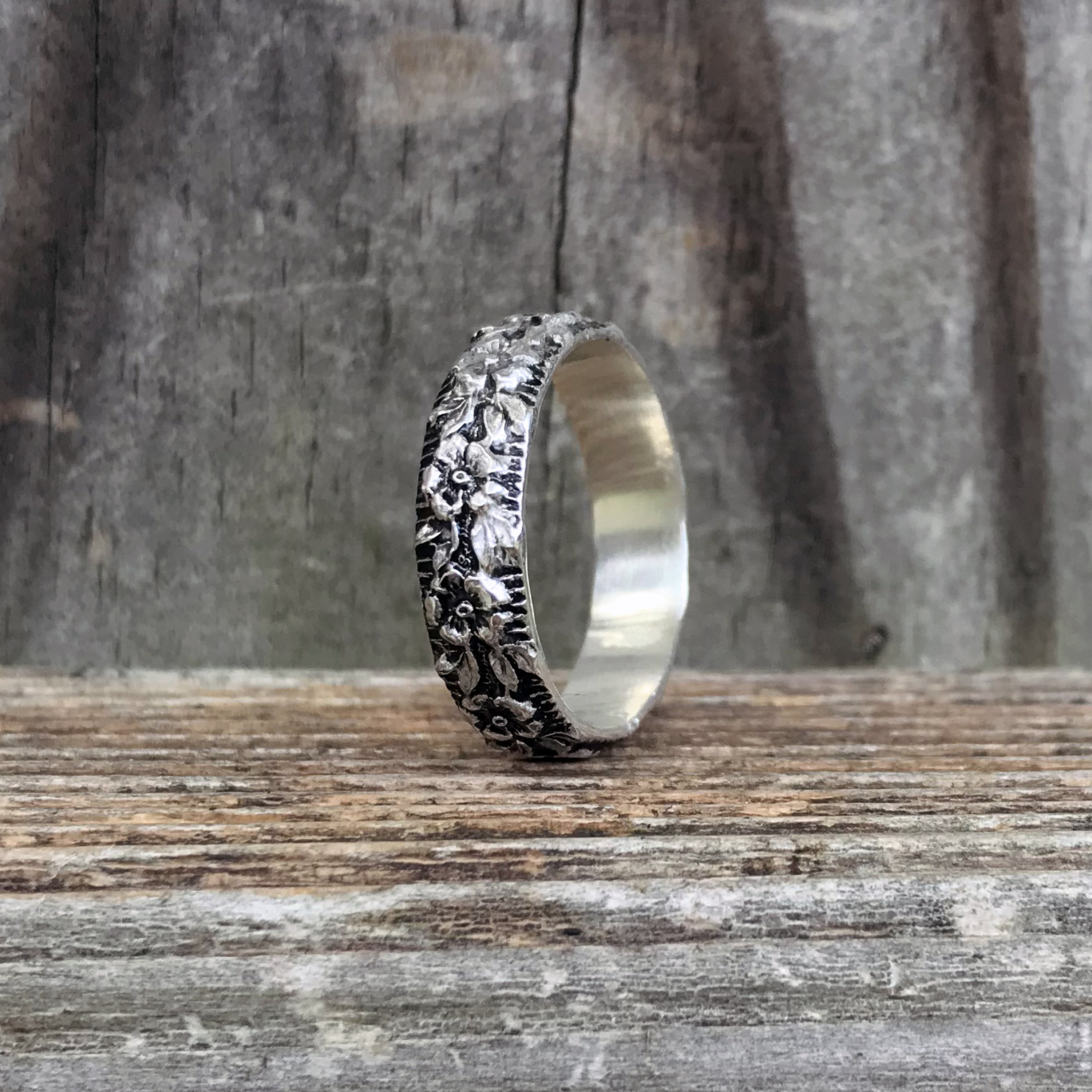 Floral Band - Sterling Silver Patterned Band - Alternative Wedding Band ...
