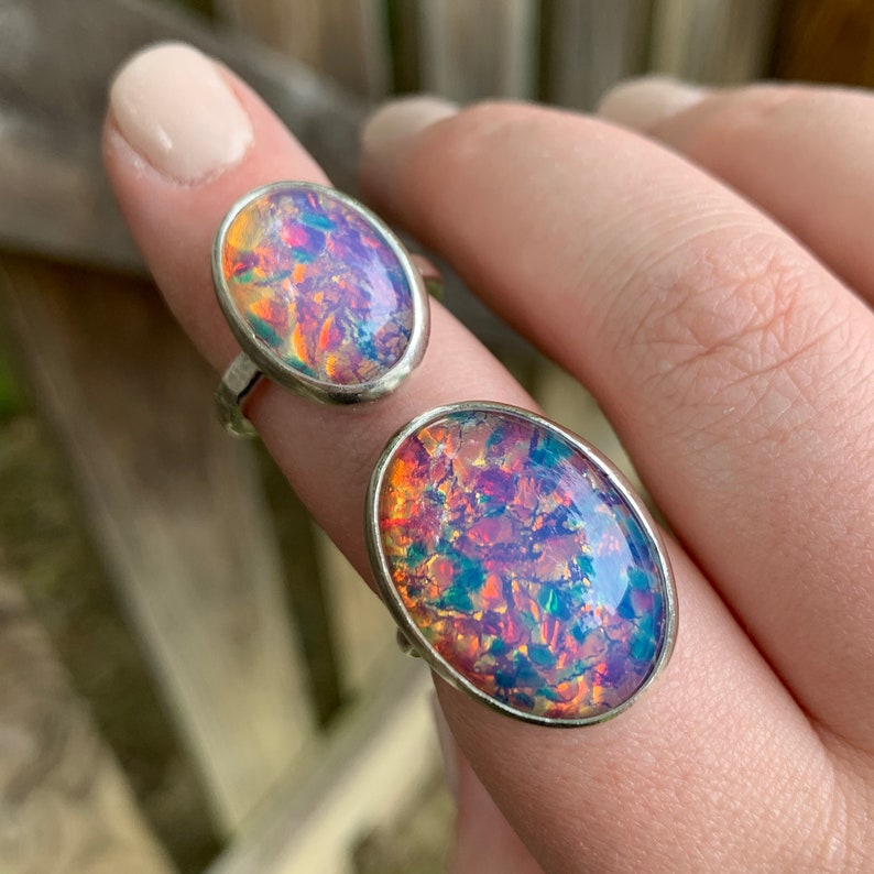 Glass Opal Ring - Fire Opal Ring - Vintage Glass Fire Opal - Vintage ...