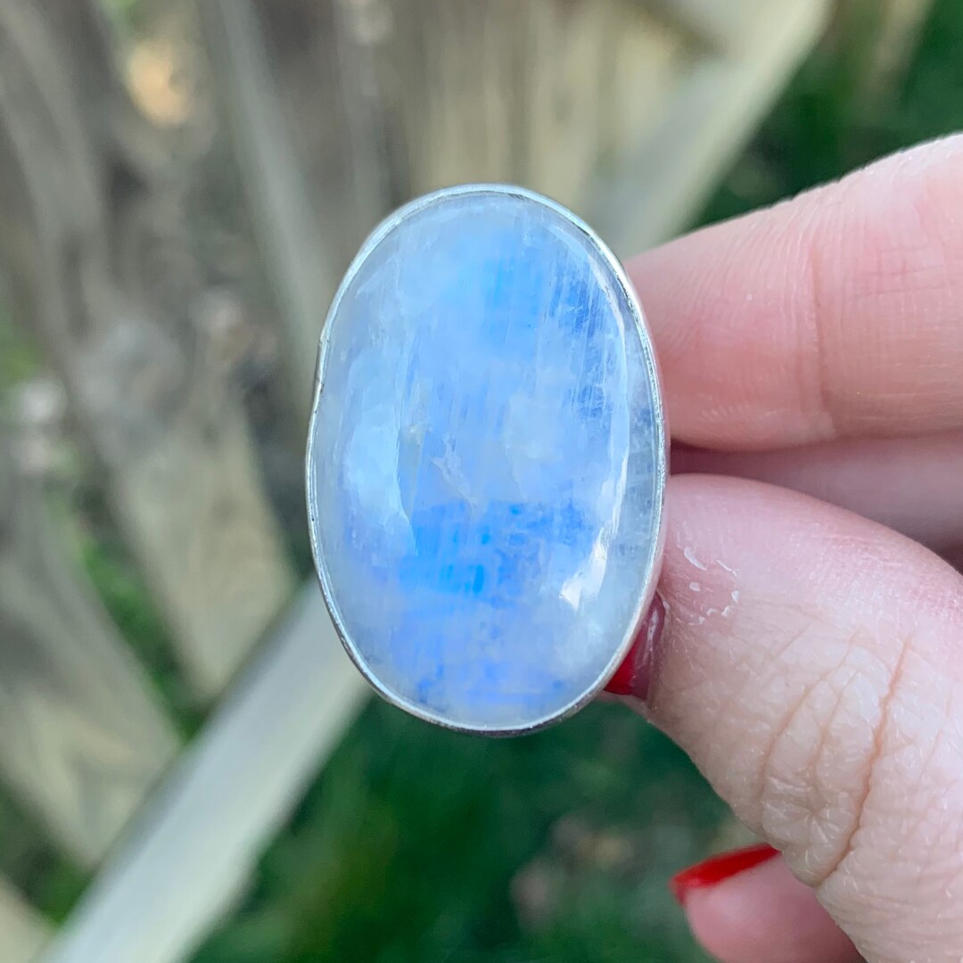 Rainbow Moonstone Oval Ring - Rainbow Moonstone Sterling Silver Ring ...