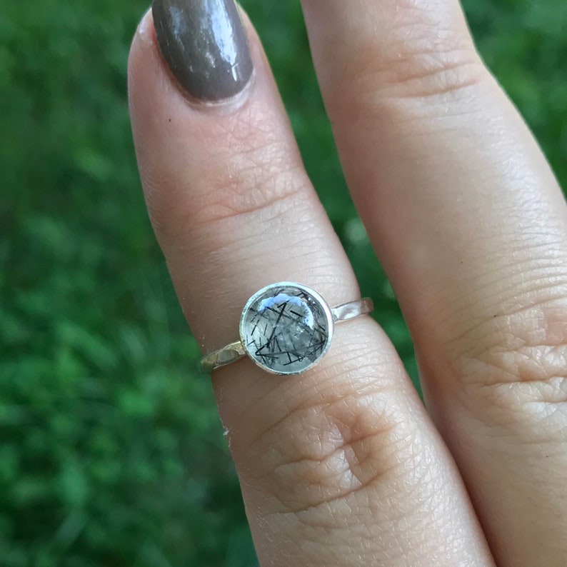 Black Rutile Quartz Ring Black Rutile Stack Ring Sterling - Etsy