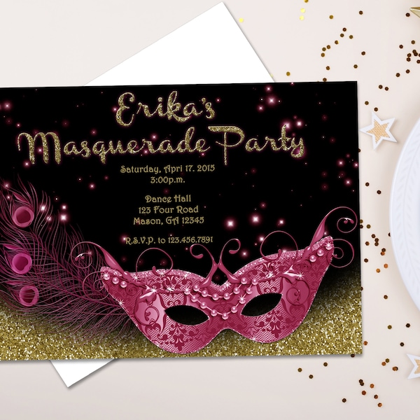 Pink Masquerade Party Invitation - Etsy