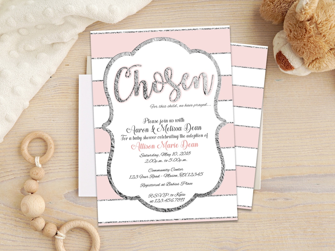 Pink Adoption Baby Shower Invitation - Girl Adoption Baby Shower ...