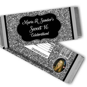 Silver Glitter Candy Wrappers - Personalized Silver Candy Bar Wrapper ...