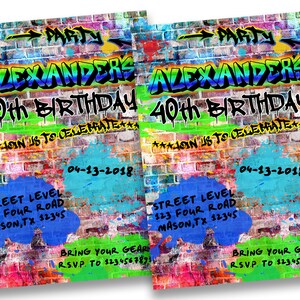 Graffiti Birthday Invitations - Hip Hop Birthday Party Invites - Rap ...