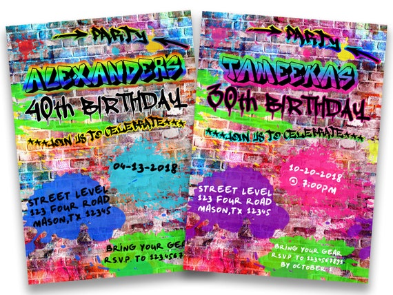 Hip Hop Graffiti Birthday Invitations - Boy or Girl, Pink or Green ...