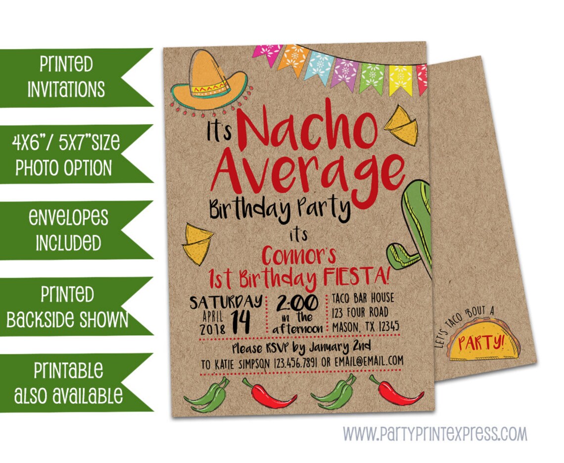 Nacho Average Birthday Invitations Boy Fiesta Birthday - Etsy
