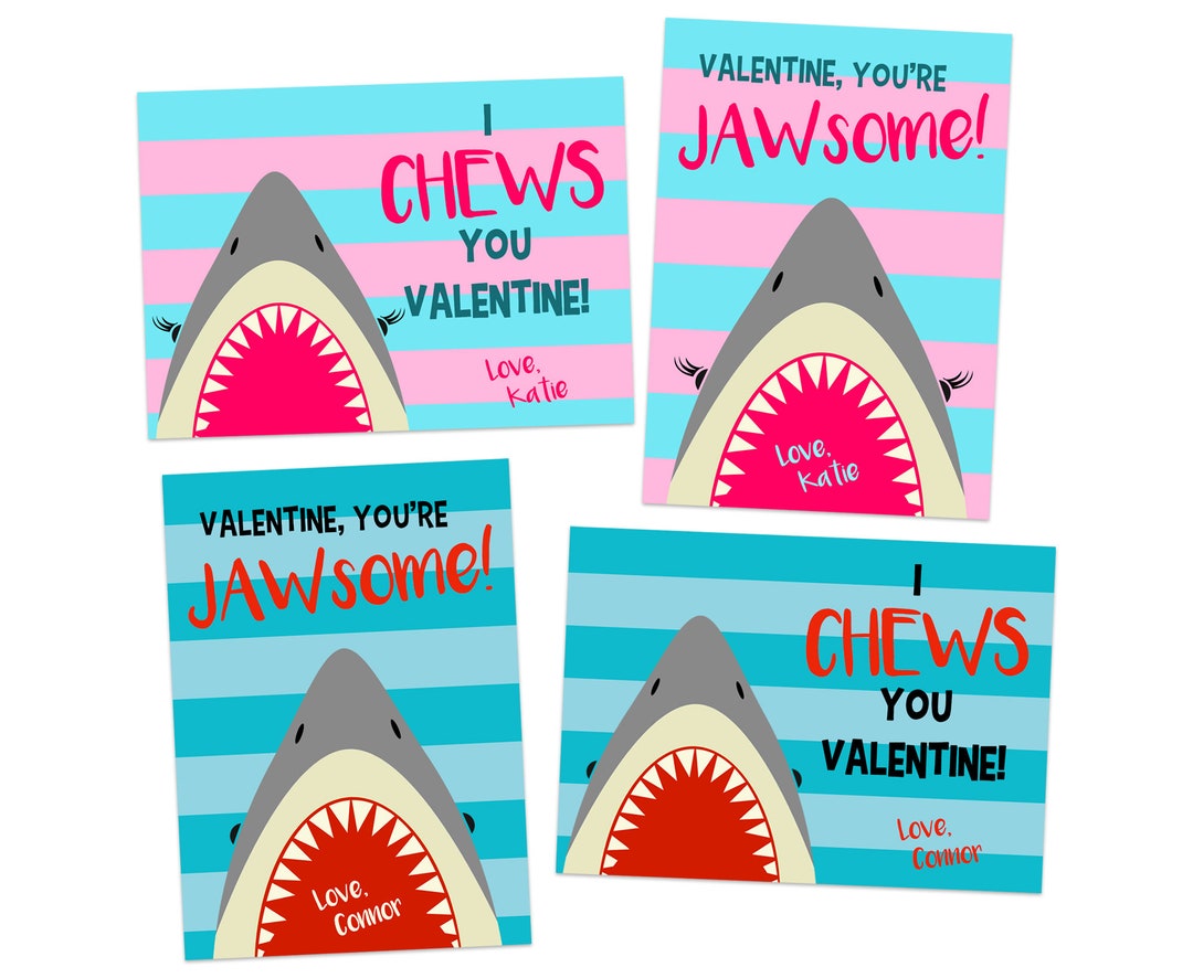 Boy Girl Sharks Valentines Day Cards Shark Bite Classroom Valentine ...