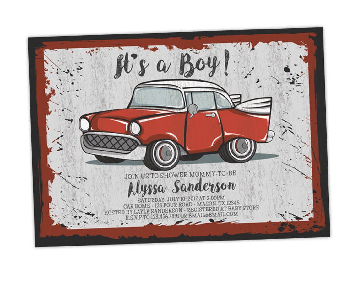Vintage Red Car Baby Shower Invitations Retro Red Truck Baby - Etsy