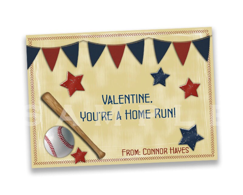 Baseball Valentine's Day Cards Kids Valentine Home Run | Etsy