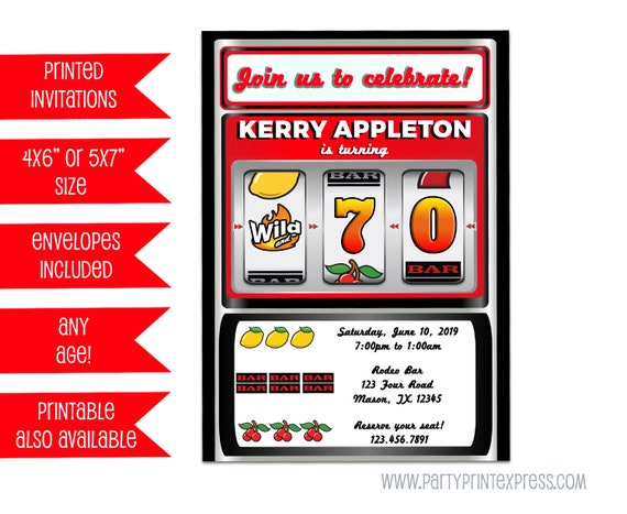 Slot Machine Birthday Invitation - Casino Party Invitations - Man Woman ...