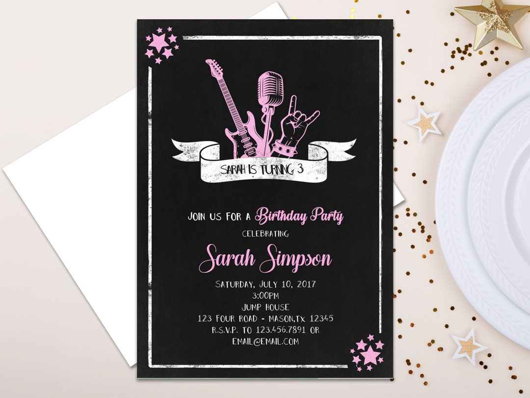 Girls Rockstar Birthday Invitations - Pink Rockstar Invitations - Photo ...