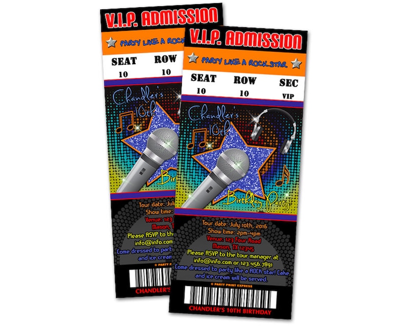 Boy Hip Hop Admission Ticket Invitations Rockstar Birthday | Etsy