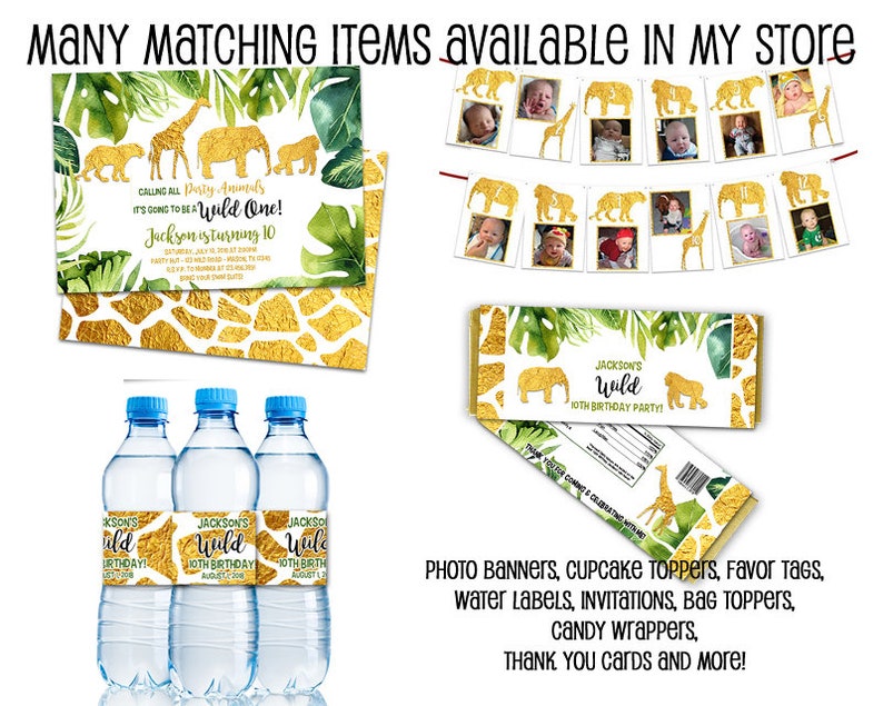 Jungle Safari Invitations Gold Safari 1st Birthday - Etsy