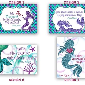 Mermaid Valentines Cards Girl Classroom Valentines Blue Glitter ...