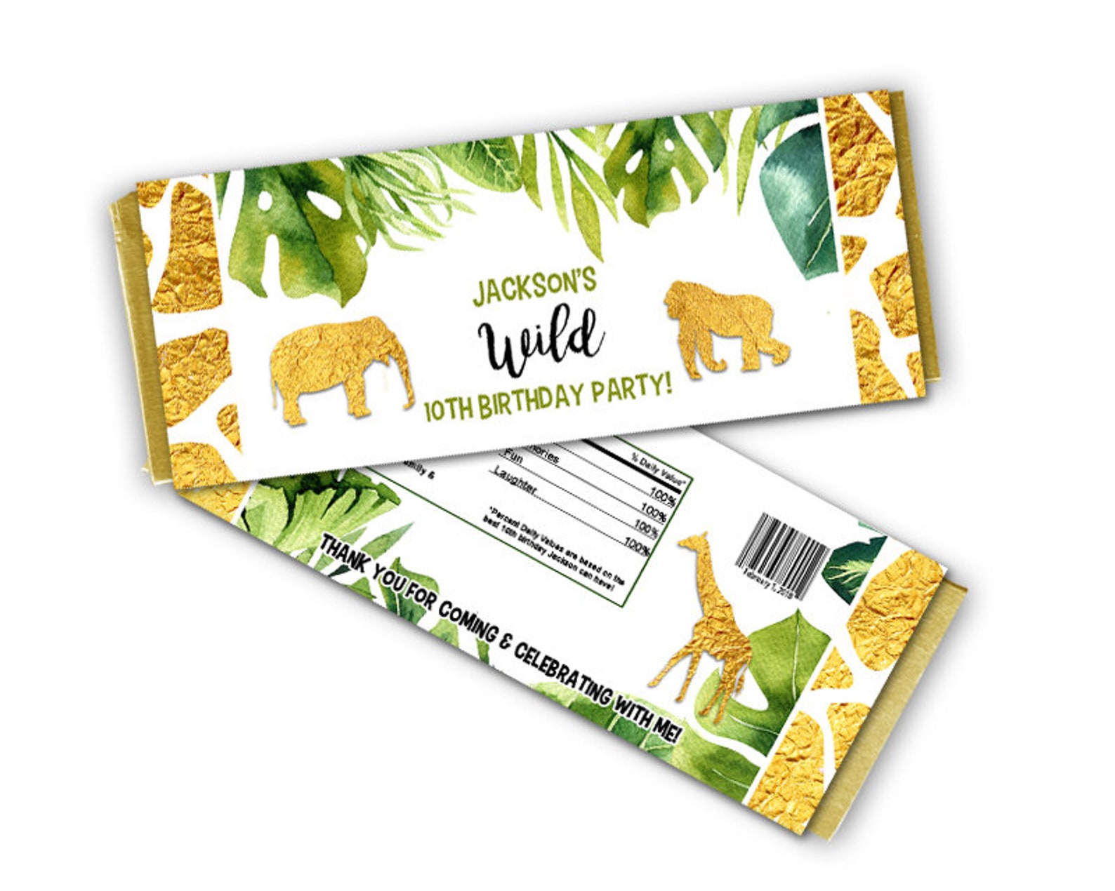 Gold Safari Candy Bar Wrapper Jungle 1st Birthday Candy | Etsy