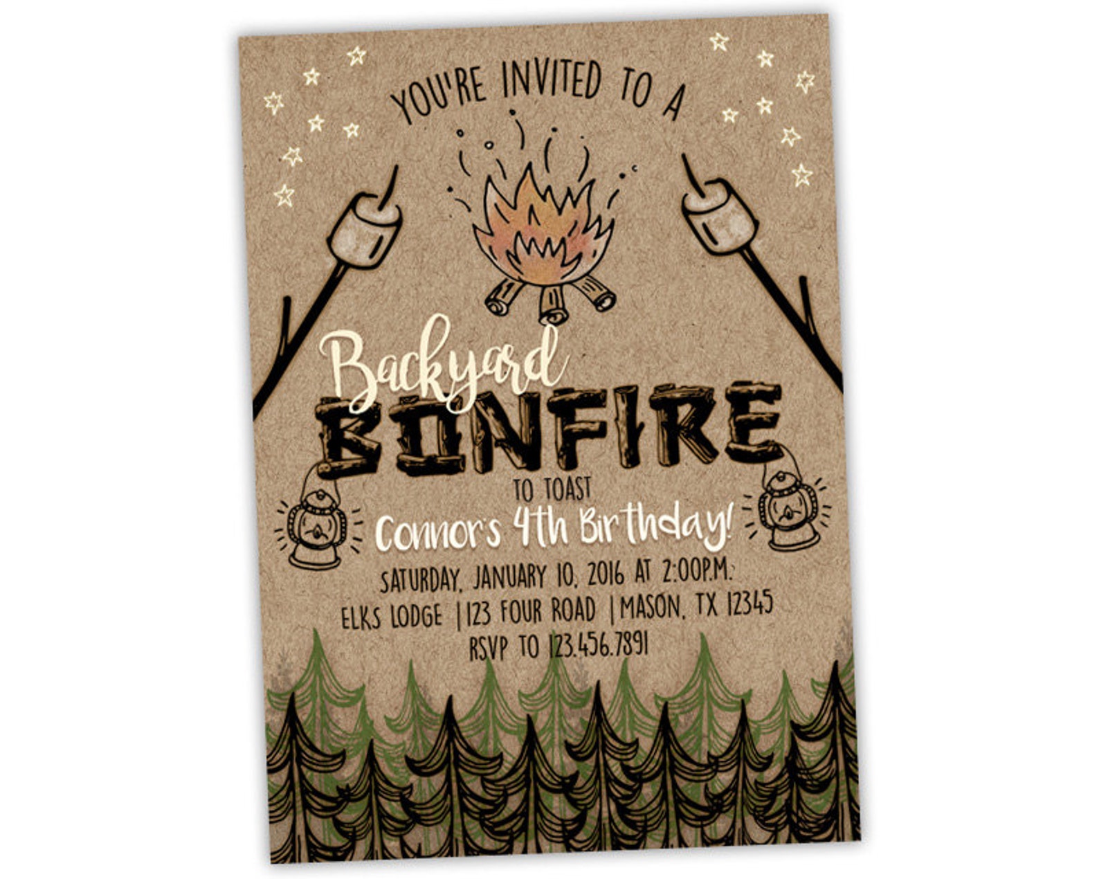 Bonfire Invitations - Bonfire Birthday Invitation - Bonfire Party ...