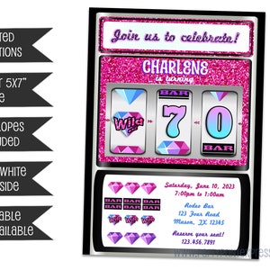 Pink Slot Machine Invitations - Womans Casino Party Invites - Diamond ...