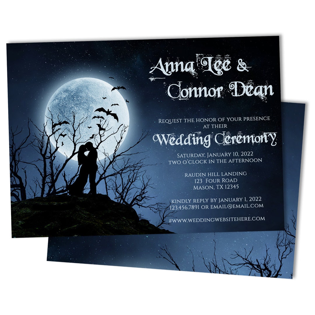 Spooky Gothic Wedding Invitations Goth Silhouette Bats Bridal Wedding ...
