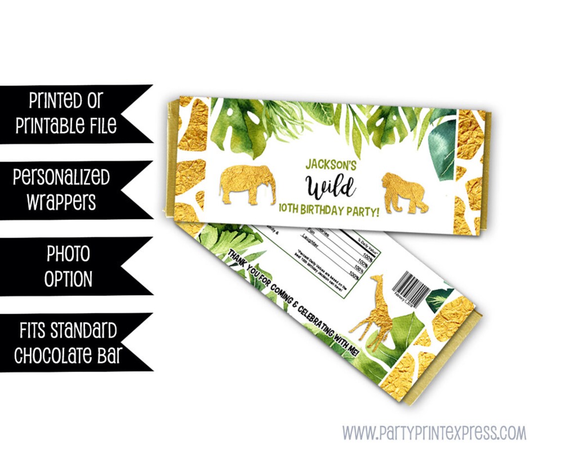 Gold Safari Candy Bar Wrapper Jungle 1st Birthday Candy | Etsy