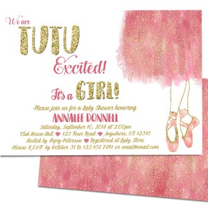 Tutu Excited Baby Shower Invitations - Pink Tutu Baby Shower - Gold ...