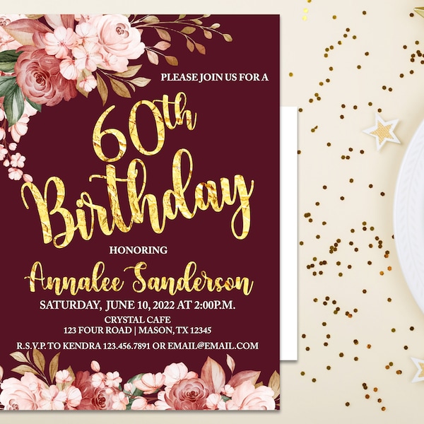 Maroon 50th Birthday Invitation for Women - Etsy