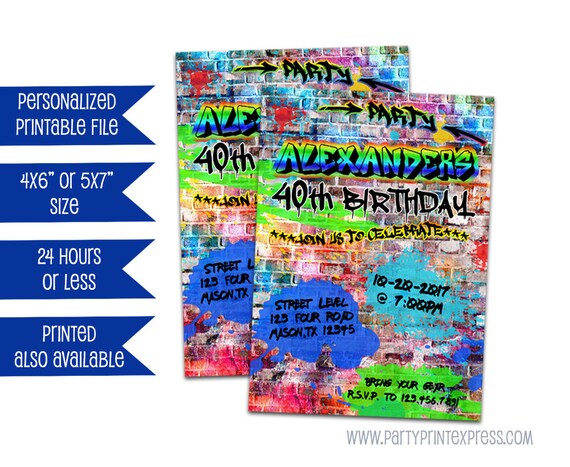 Printable Graffiti Invitation - Graffiti Birthday Invitation - Hip Hop ...