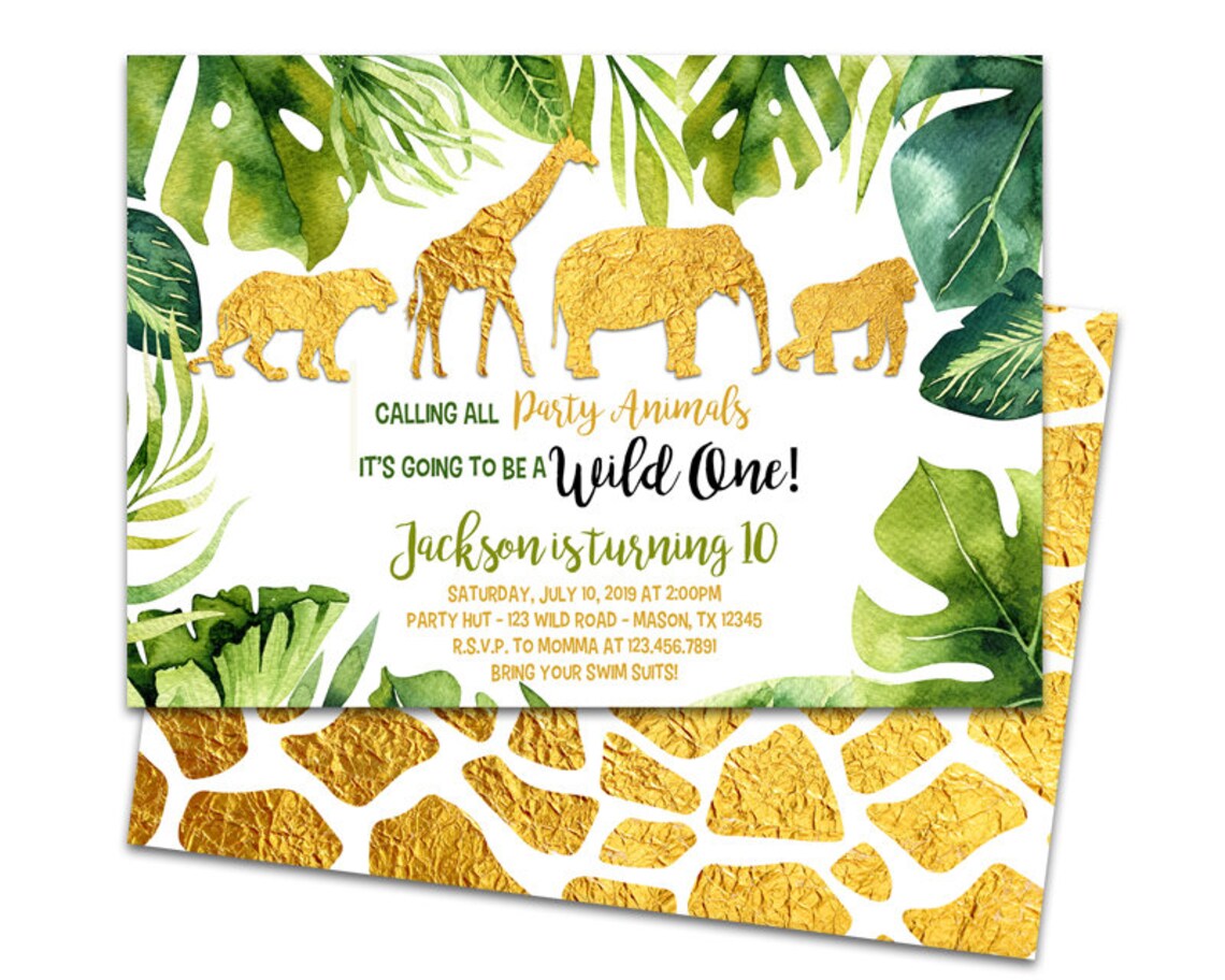 Jungle Safari Invitations Gold Safari 1st Birthday - Etsy