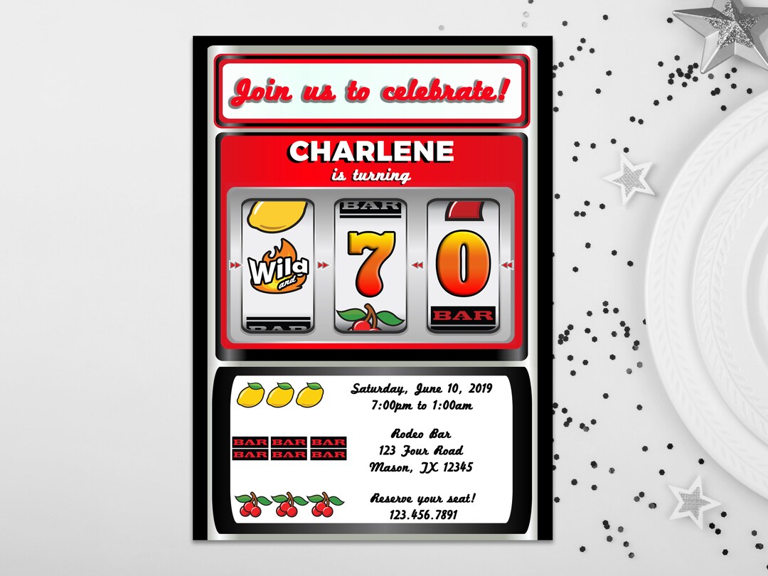 Slot Machine Birthday Invitation Casino Party Invitations Man Woman ...