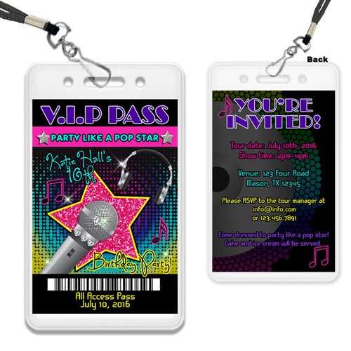 Pop Star Invitations Rock Star Birthday Invitations Music - Etsy