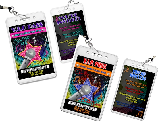 Pop Star VIP Pass Lanyard Invitations - Rock Star Party Invites ...