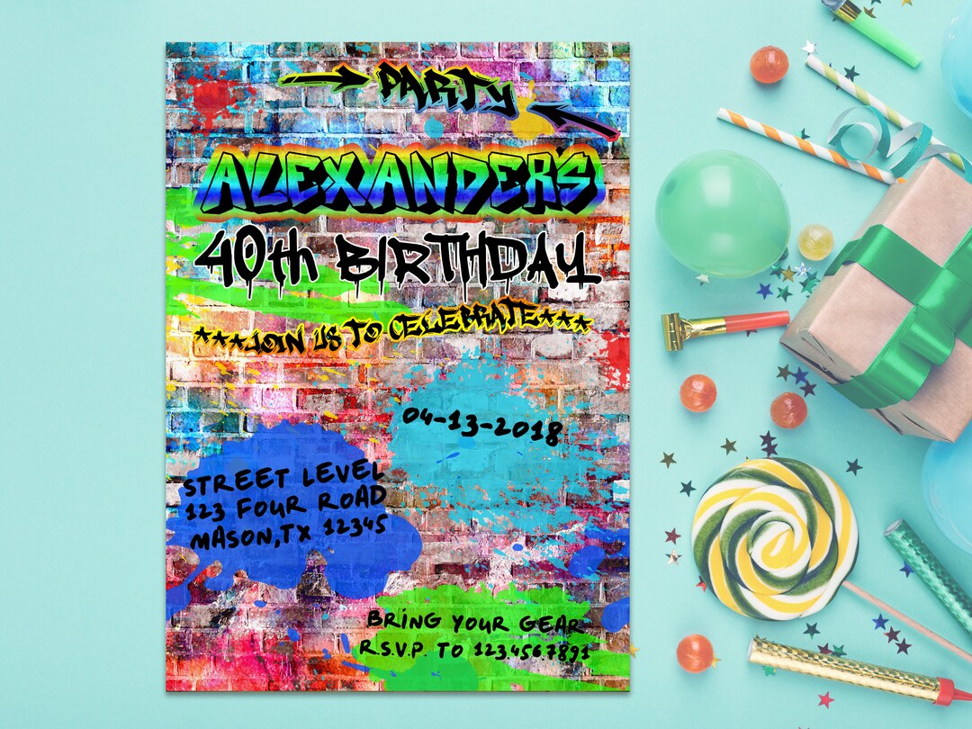 Graffiti Birthday Invitations - Hip Hop Birthday Party Invites - Rap ...