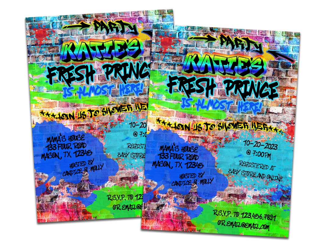 Graffiti Prince Baby Shower Invitations Neon Rapper Hip Hop Party ...