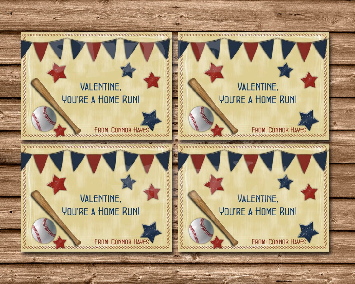 Baseball Valentine's Day Cards Kids Valentine Home Run - Etsy