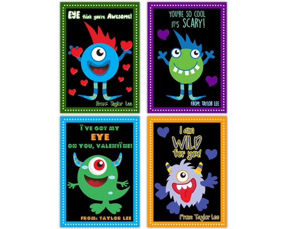 Monsters Valentines - Monster Classroom Valentine Cards - Boy ...