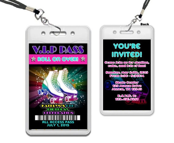 VIP Pass Roller Skating Invitations - Roller Skating Birthday ...