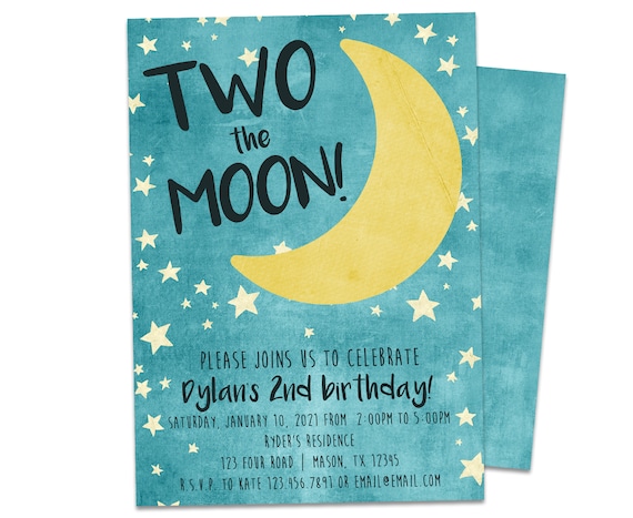 Two the Moon Birthday Invitations - Boy Girl 2nd Birthday Invites ...