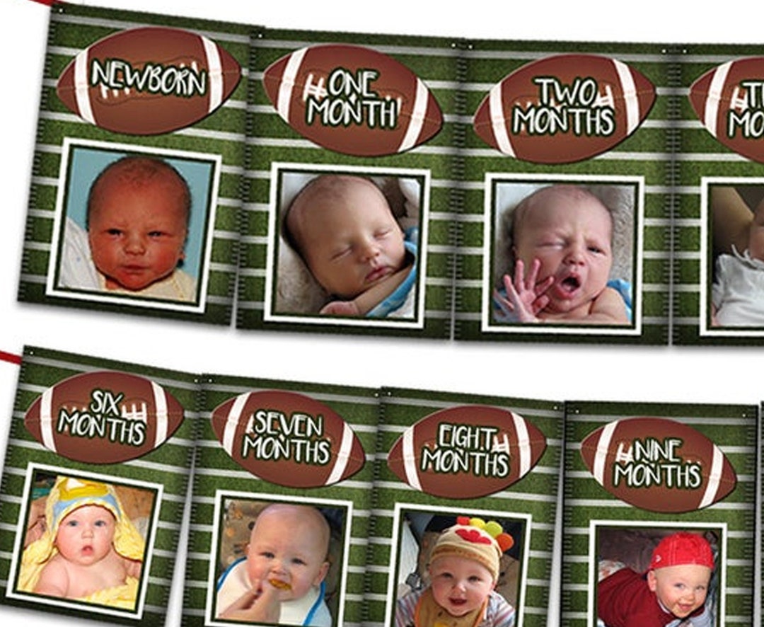 Photo Football 1st Birthday Banner - Milestone Keepsake 12 Month Banner ...