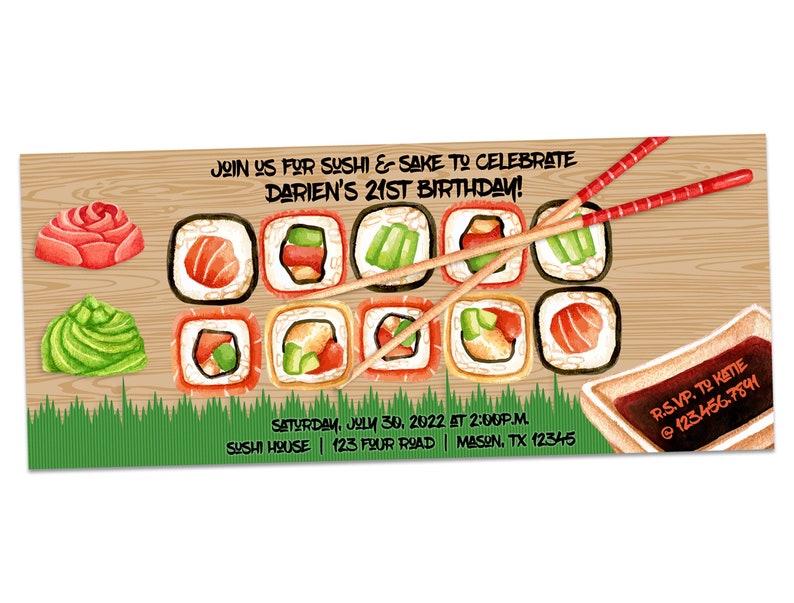 Kids Sushi Birthday Invitation Sushi Board Invitations - Etsy