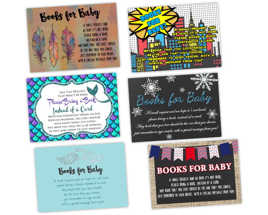 Matching Theme Books for Baby Card Inserts for Party Print - Etsy