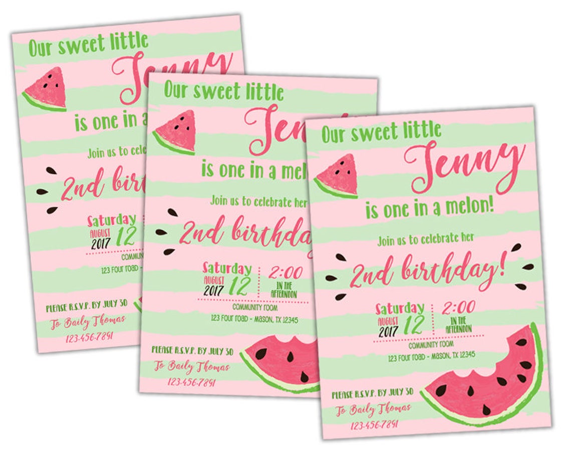 Watermelon Birthday Invitation Watermelon Invitation | Etsy