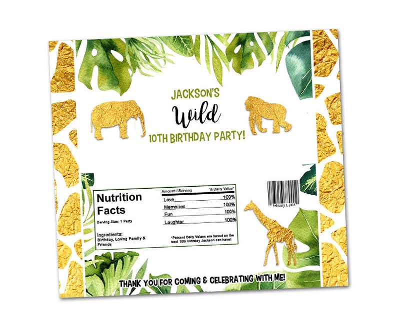 Gold Safari Candy Bar Wrapper Jungle 1st Birthday Candy | Etsy