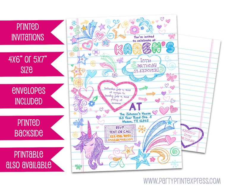 Notebook Doodle Invitation Sleepover Invitations Notebook - Etsy