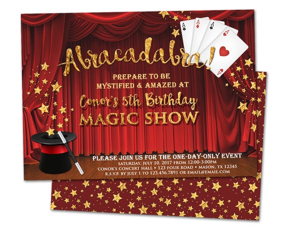 Magician Birthday Invitations - Magic Show Party Invites - Cards Hat ...