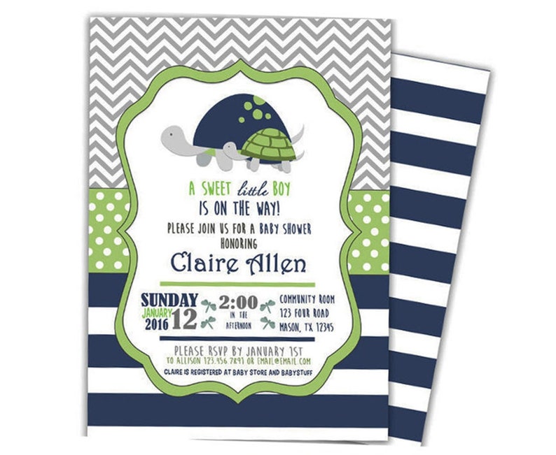 Turtle Baby Shower Invitation Boy Turtle Baby Shower Invite | Etsy