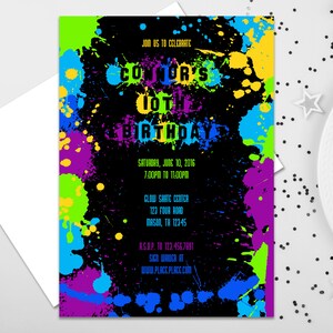 Neon Paint Birthday Invitations Paint Splatter Party Invites Kids Glow ...