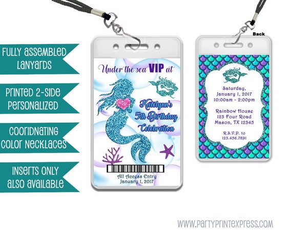 Mermaid VIP Pass Lanyard Invitations - Under The Sea VIP Birthday Party ...